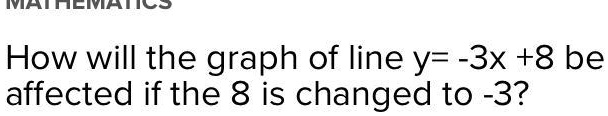 How will the graph of line y = -3x + 8 be affected if the 8 is changed ...