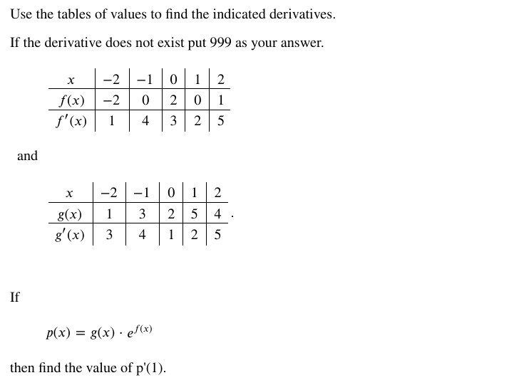 SOLVED: Use the tables of values t0 find the indicated derivatives If ...