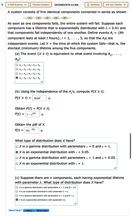 SOLVED: HanHeant DTVORESTAT948069, system consists five identical ponents conneded series shown ...