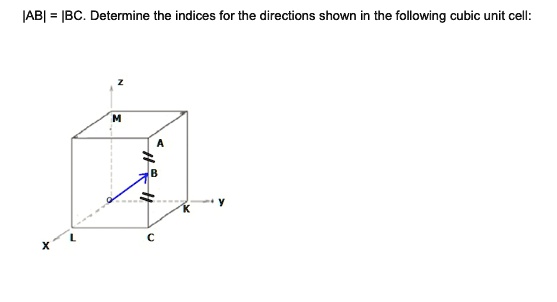 |AB| = |BC|. Determine the indices for the directions shown in the following cubic unit cell: