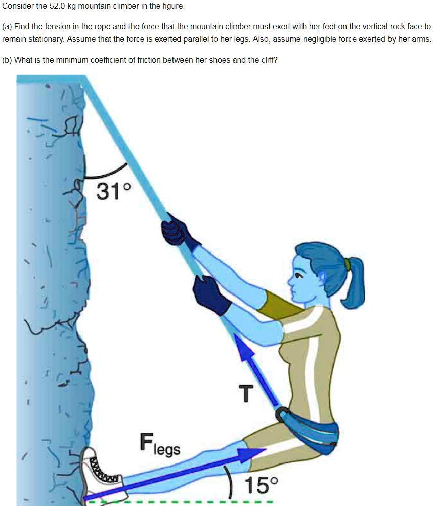 SOLVED: Consider the 52. 0-kg mountain climber in the figure (a) Find ...