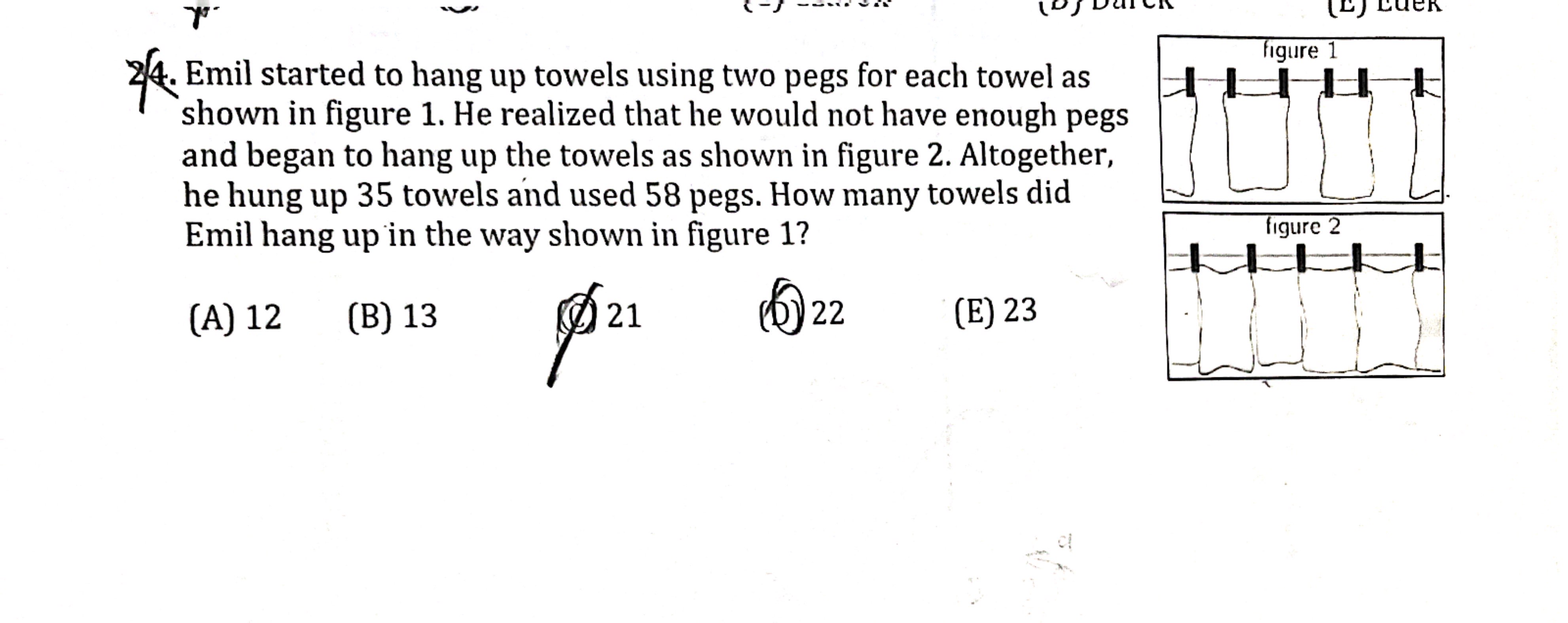 244. Emil started to hang up towels using two pegs for each towel as ...