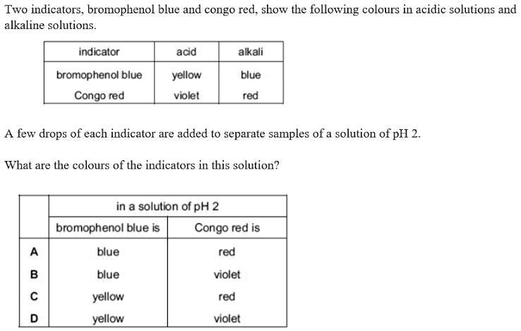 SOLVED: Please answer this. a b c d Two indicators, bromophenol blue ...