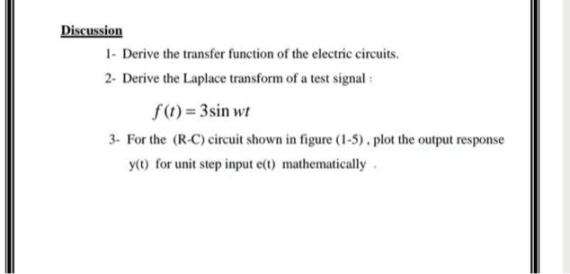 SOLVED: 1. Derive the transfer function of the electric circuits. 2. Derive the Laplace ...