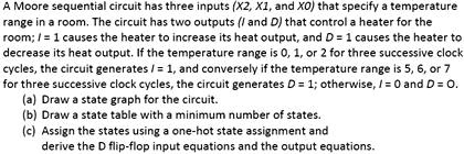 SOLVED: A Moore sequential circuit has three inputs (X2, X1, and X0) that specify a temperature ...