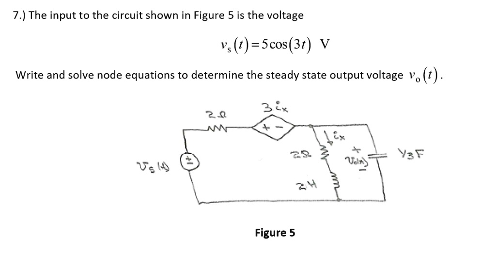 SOLVED: The input to the circuit shown in Figure 5 is the voltage vs(t) = 5cos(3t) V. Write and ...