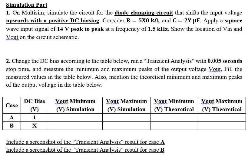 SOLVED: Simulation Part 1. On Multisim, simulate the circuit for the diode clamping circuit that ...