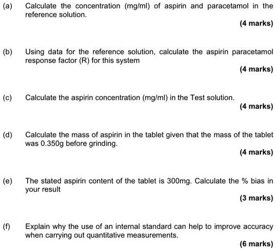 SOLVED: (a) Calculate the concentration (mg/ml) of aspirin and ...