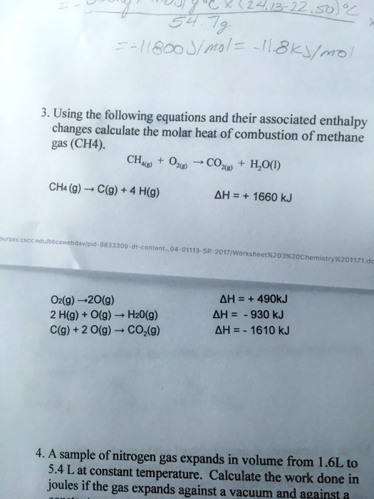 3. Using the following equations and their associated enthalpy changes ...