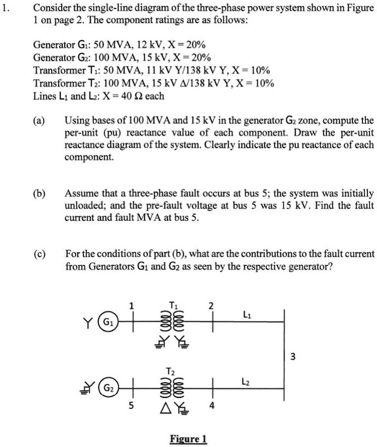 1. Consider the single-line diagram of the three-phase power system shown in Figure 1 on page 2 ...