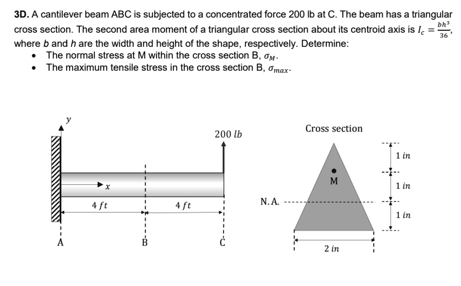 3D. A cantilever beam ABC is subjected to a concentrated force 200 lb ...