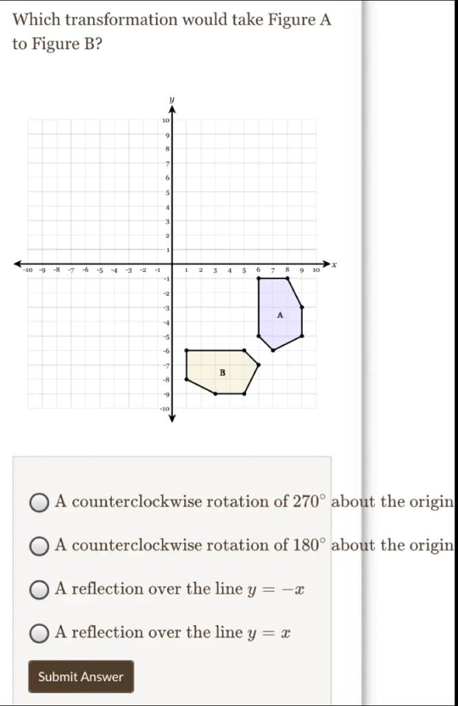 Solved Which Transformation Would Take Figure A To Figure B Oa Counterclockwise Rotation Of
