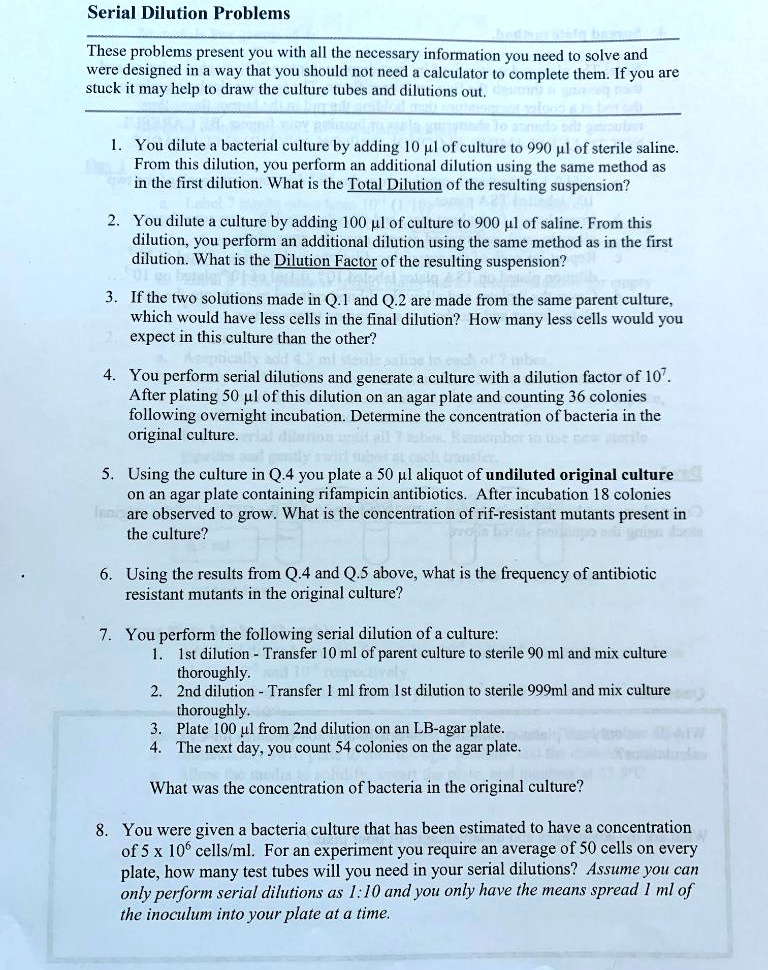 serial dilution problems these problems present you with all the ...