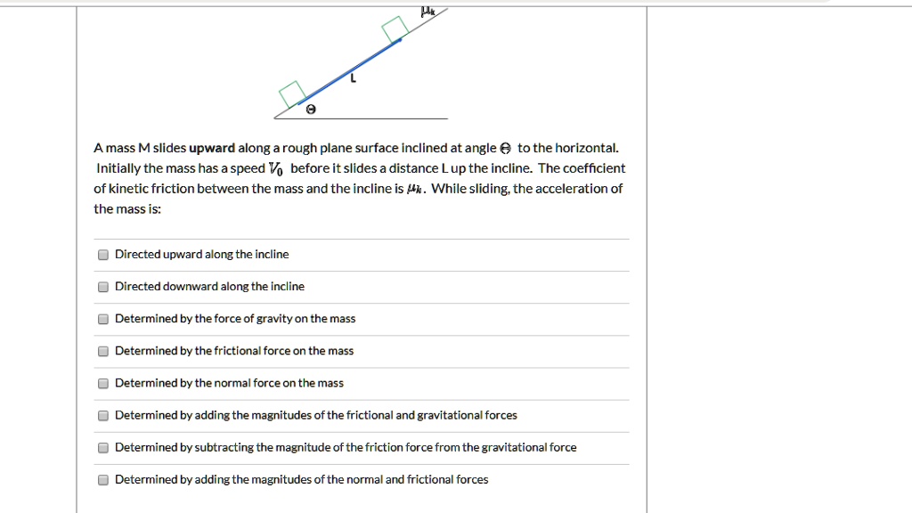 SOLVED: A mass M slides upward along rough plane surface Inclined at ...