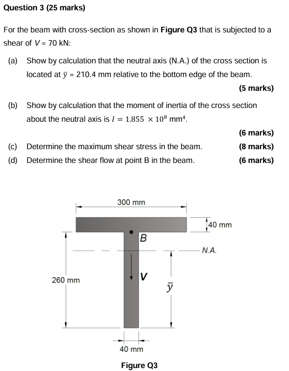 question 3 25 marks for the beam with cross section as shown in figure ...