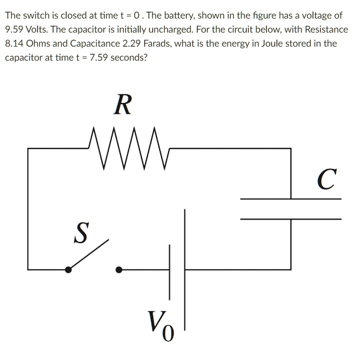 SOLVED: The switch is closed at time t = 0 The battery, shown in the figure has a voltage of 9. ...