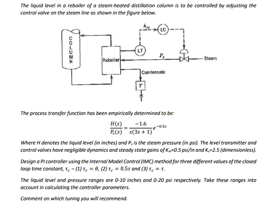 The liquid level in a reboiler of a steam-heated distillation column is ...