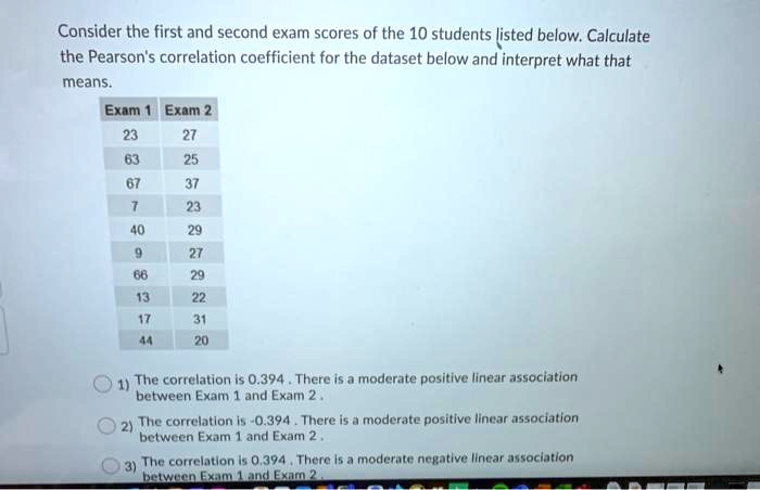 consider the first and second exam scores of the 10 students listed ...