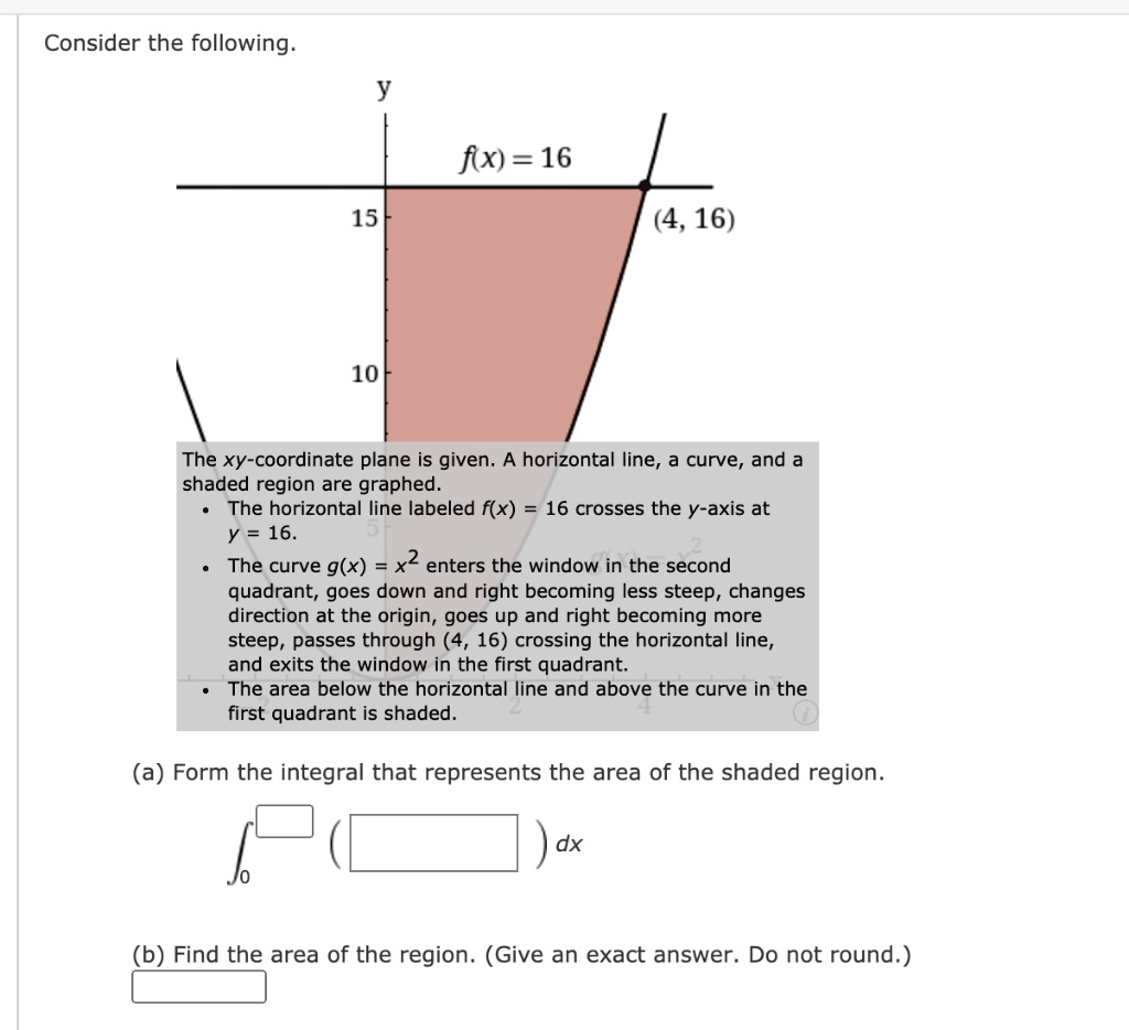 SOLVED: Consider the following fix) = 16 15 (4,16) 10 The xy-coordinate plane is given: A ...