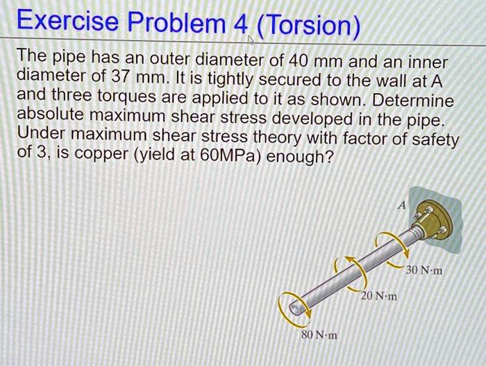 SOLVED: Exercise Problem 4 (Torsion): The pipe has an outer diameter of ...
