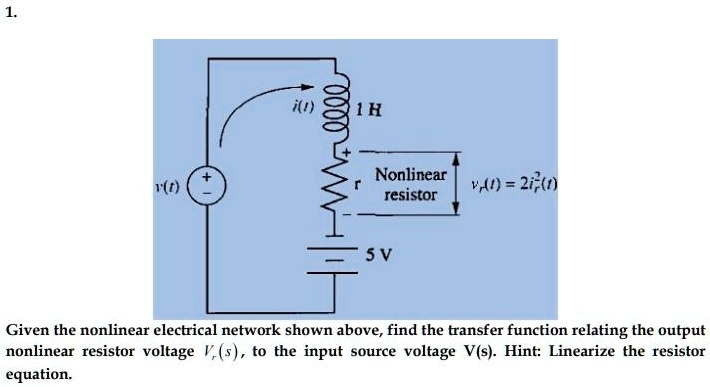 1. v(t) + i(t) 1 H + Nonlinear resistor 5 V v r (t) = 2i r 2 (t) Given ...