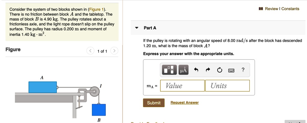 Consider the system of two blocks shown in (Figure 1). There is no friction between block A and ...