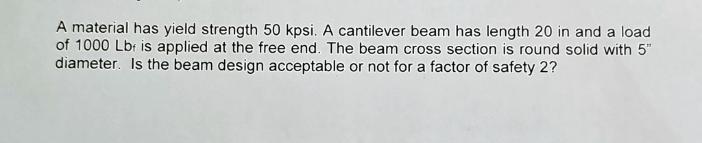 SOLVED: A material has yield strength 50 kpsi. A cantilever beam has ...