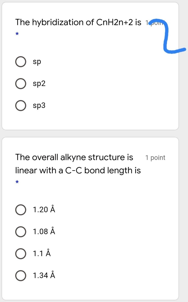 SOLVED: The hybridization of CnH2n+2 is sp3. The overall alkyne structure is linear with a C-C ...