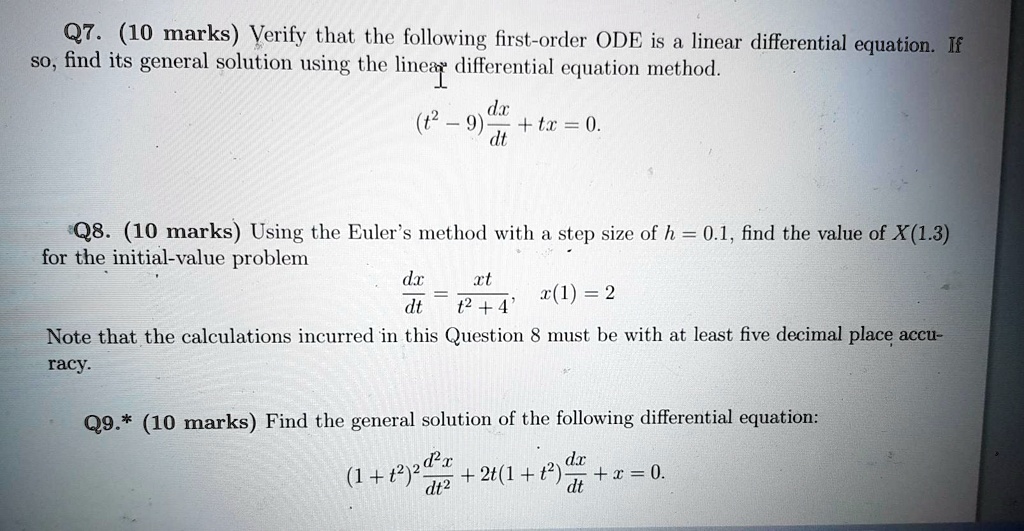 q7 10 marks verify that the following first order ode is a linear ... q7 10 marks verify that the following first order ode is a linear ...