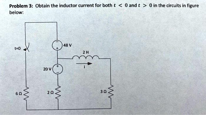 SOLVED: Problem 3: Obtain the inductor current for both t 0 in the circuits in figure below: =0 ...
