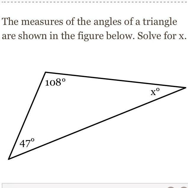 The measures of the angles of a triangle are shown in the figure below ...