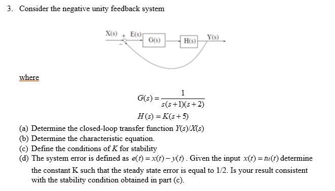 consider the negative unity feedback system where gs1ss1s2 hsks5 a determine the closed loop ...