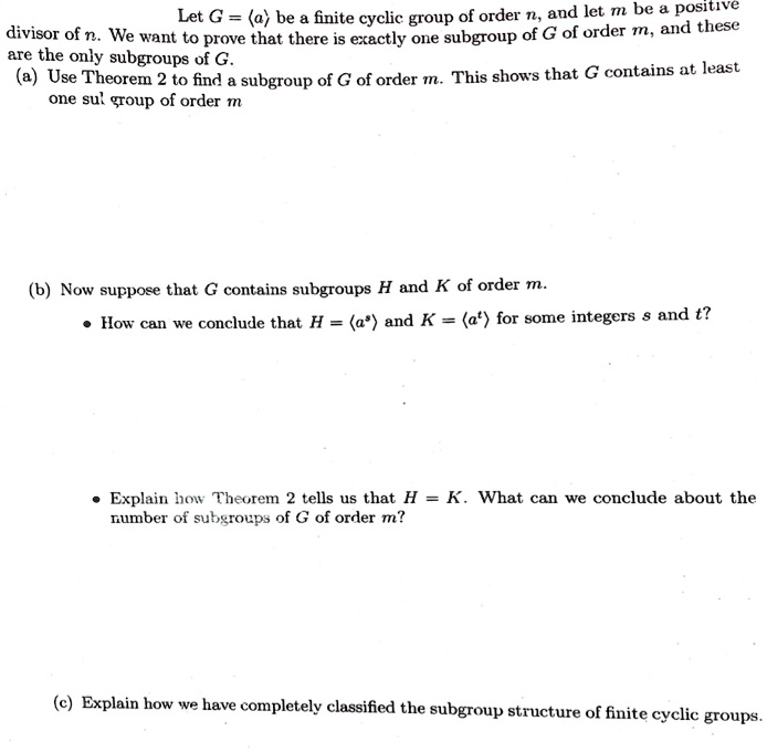 let g a be finite and let m be positive cyclic group of order n divisor ...