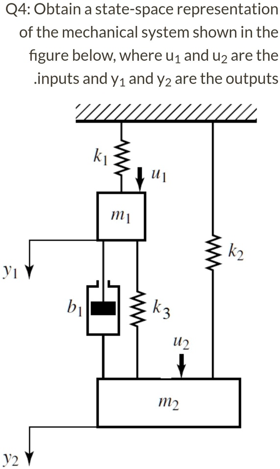 Q4: Obtain a state-space representation of the mechanical system shown in the figure below ...