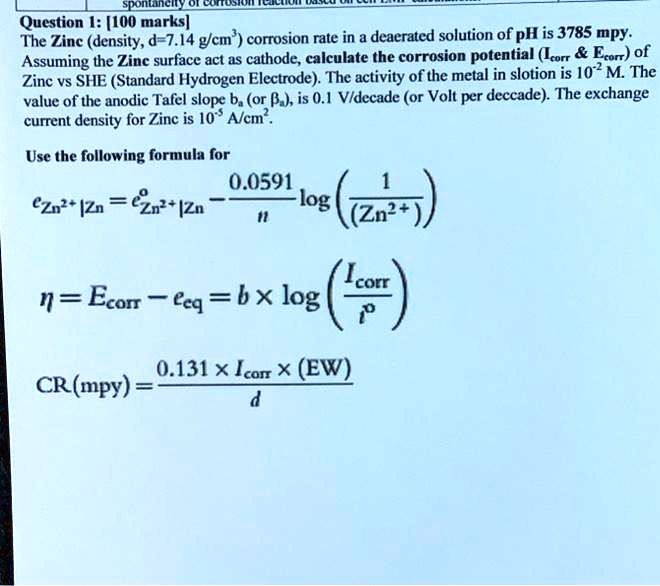 SOLVED: Question 1: [100 marks] The Zinc density, d = 7.14 g/cmÂ³ ...
