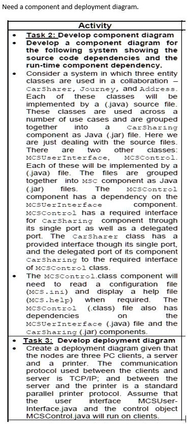 SOLVED: Need a component and deployment diagram. Activity Task 2: Develop component diagram ...