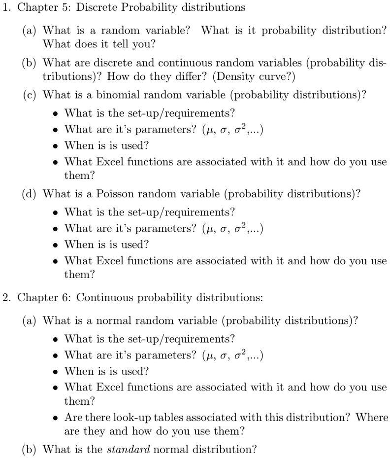 SOLVED: 1. Chapter 5: Discrete Probability distributions (a) What is a ...