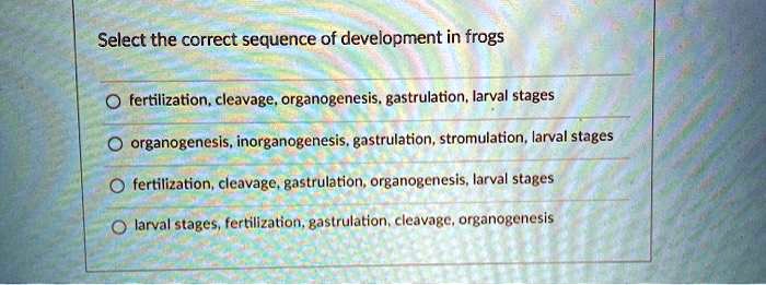 SOLVED: Select the correct sequence of development in frogs ...