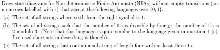SOLVED: Draw state diagrams for Non-deterministic Finite Automata (NFAs ...