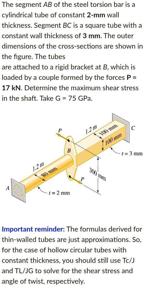 The segment AB of the steel torsion bar is a cylindrical tube of ...