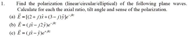 SOLVED: Find the polarization (linear/circular/elliptical) of the following plane waves ...