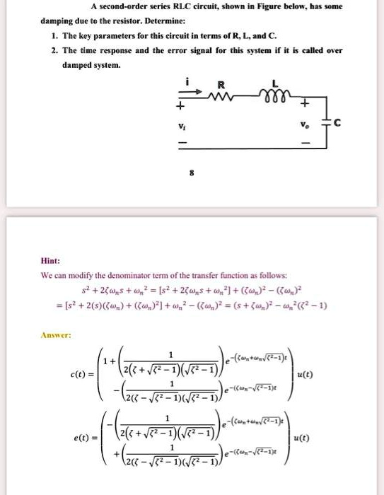 a second order series rlc circuitshown in figure belowhas some damping ...