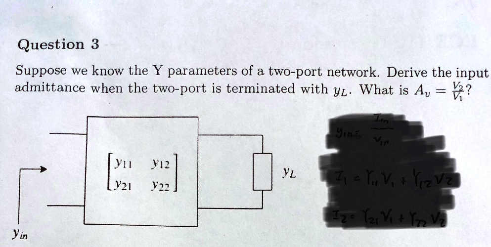 SOLVED: Suppose we know the Y parameters of a two-port network. Derive the input impedance (Yin ...