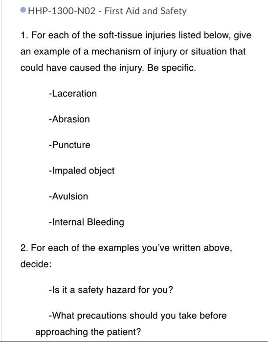 hhp 1300 no2 first aid and safety 1 for each of the soft tissue ...