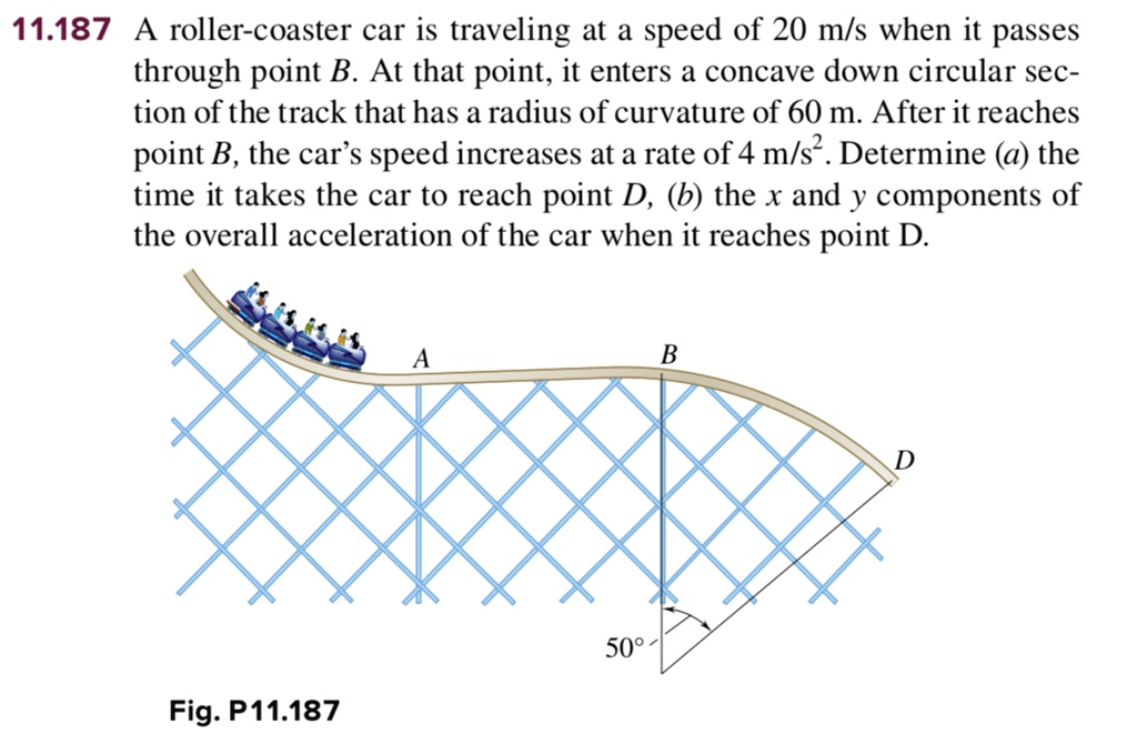 SOLVED: A roller-coaster car is traveling at a speed of 20 m/s when it ...
