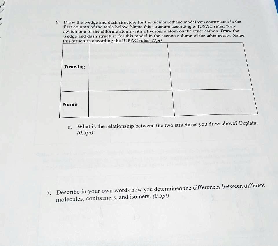 6. Draw the wedge and dash structure for the dichloroethane model you ...
