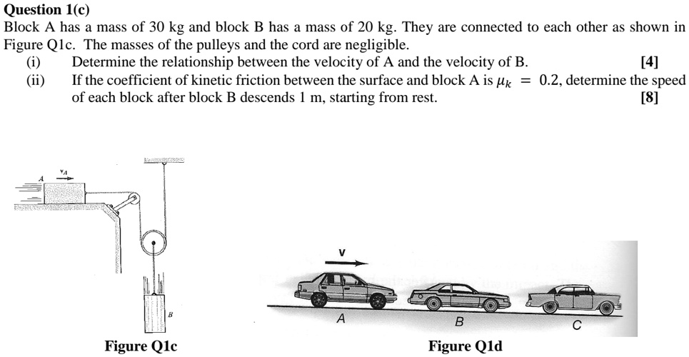 SOLVED: Question 1(c) Block A has a mass of 30 kg and block B has a mass of 20 kg. They are ...