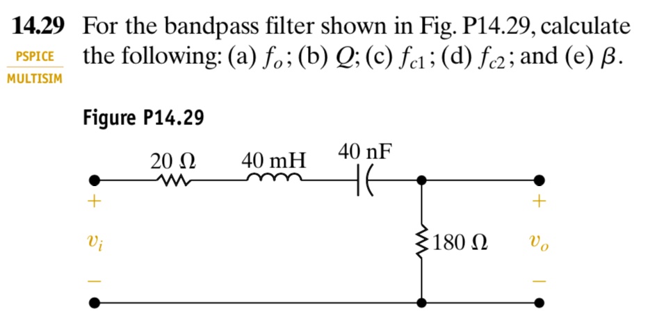 1429 for the bandpass filter shown in fig p1429 calculate pspice ...