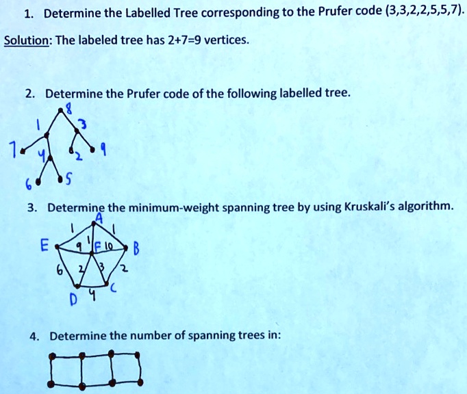 determine the labelled tree corresponding to the prufer code 3322557 solution the labeled tree ...