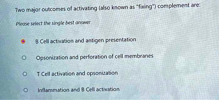 Two major outcomes of activating (also known as "fixing") complement ...